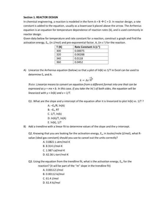 Solved Section 1. REACTOR DESIGN In chemical engineering, a | Chegg.com