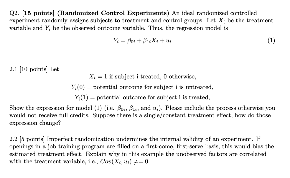 Q2. (15 points] (Randomized Control Experiments) An | Chegg.com