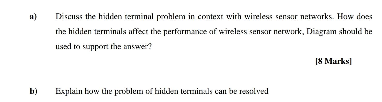 Solved a) Discuss the hidden terminal problem in context | Chegg.com