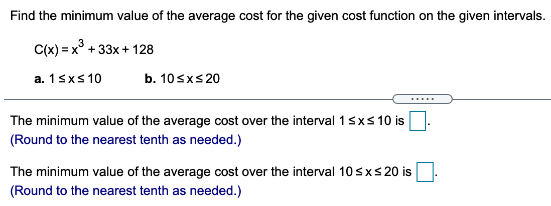 Solved Find the minimum value of the average cost for the | Chegg.com