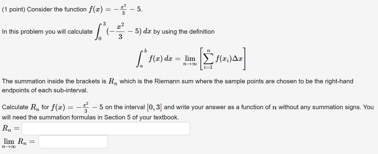 Solved (1 point) Consider the function f(x)=−3x2−5. In this | Chegg.com