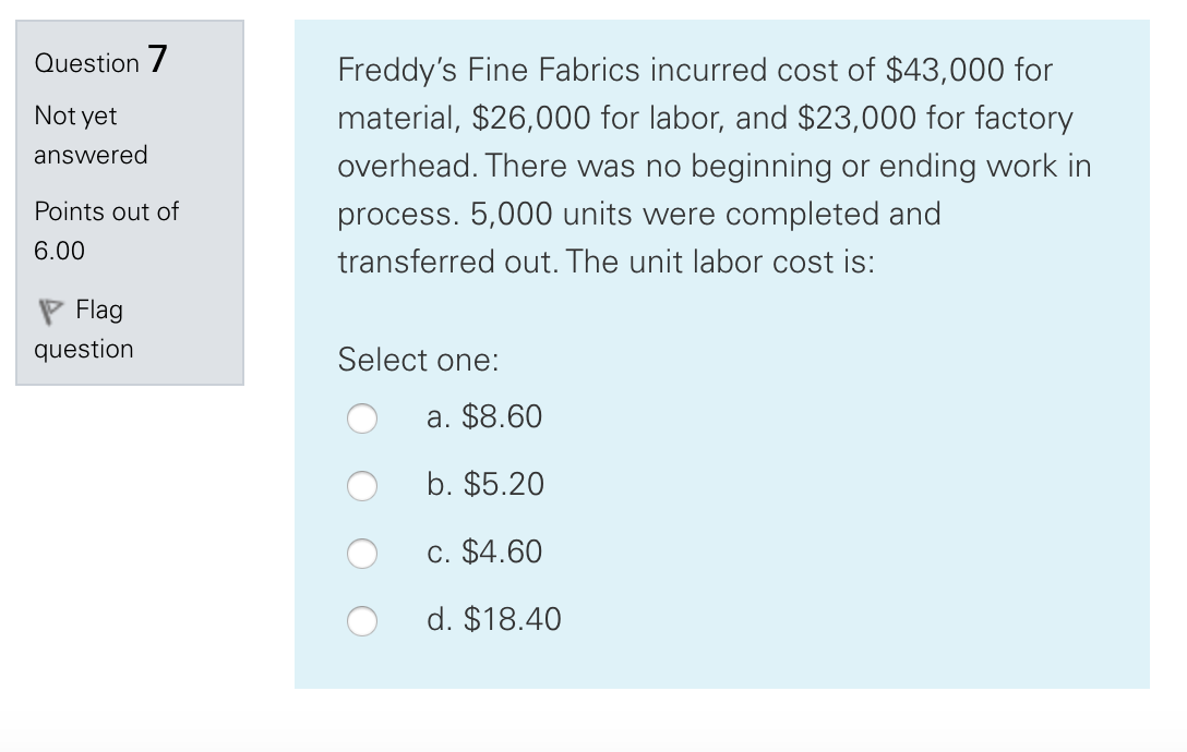 Solved Question 7 Not Yet Answered Freddy s Fine Fabrics Chegg solved-question-7-not-yet-answered-freddy-s-fine-fabrics-chegg
