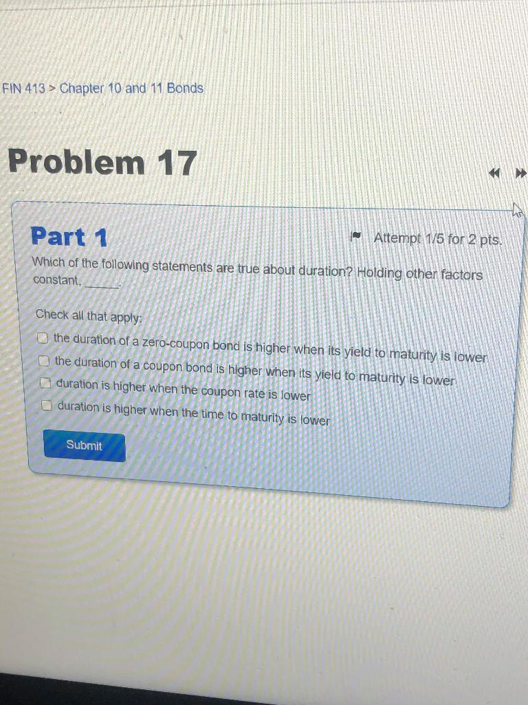 Solved FIN 413 > Chapter 10 and 11 Bonds Problem 17 his Part | Chegg.com