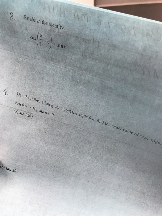 Solved 3. Establish the identity cos | 81 = sin θ 2 Use the | Chegg.com