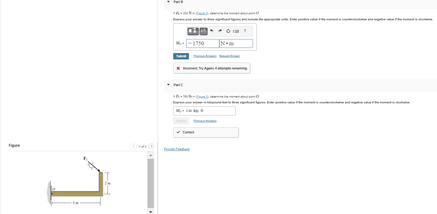 Solved If F2=380 N in (Figure 2), determine the moment about | Chegg.com