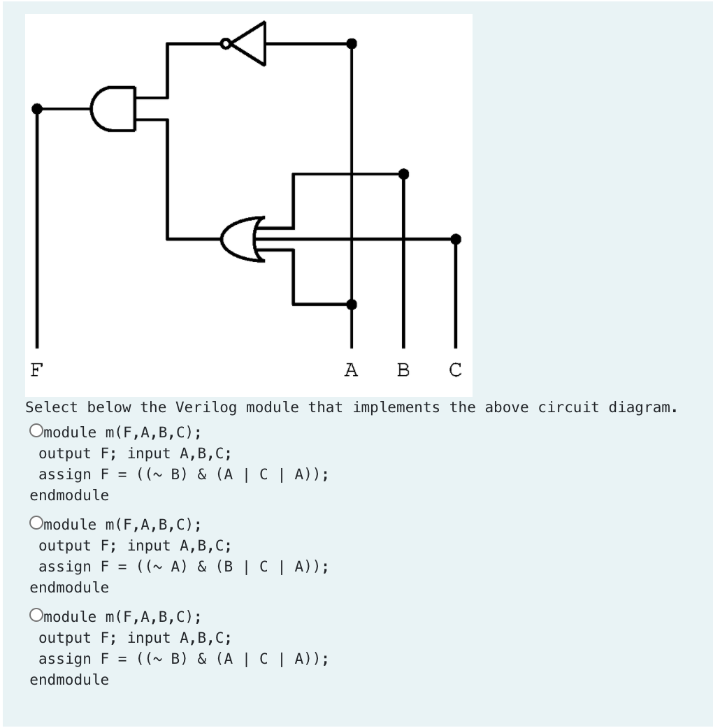 Solved F A B C Select below the Verilog module that | Chegg.com