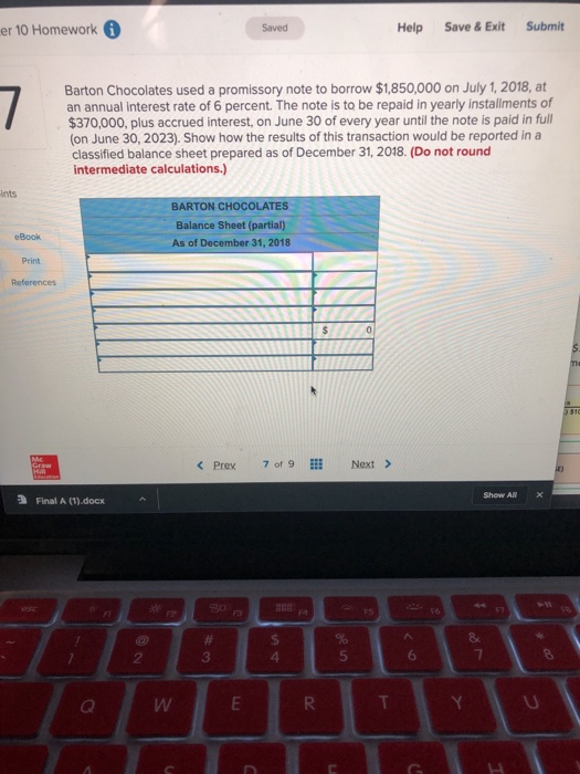Solved er 10 Homework 6 Help Save& Exit Submit Saved Barton | Chegg.com