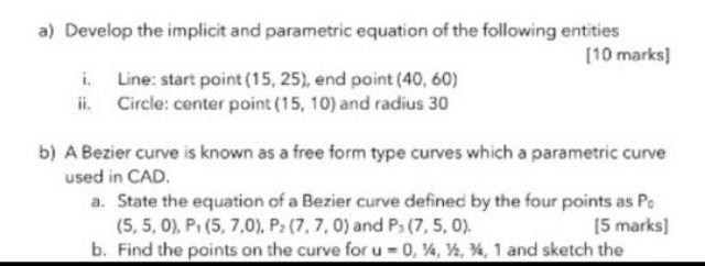 Solved a) Develop the implicit and parametric equation of | Chegg.com