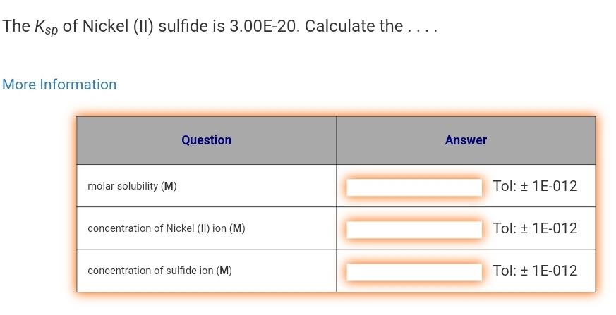 Solved The Ksp of Nickel (II) sulfide is 3.00E−20. Calculate | Chegg.com