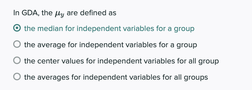 Solved In GDA, the μy are defined as the median for | Chegg.com
