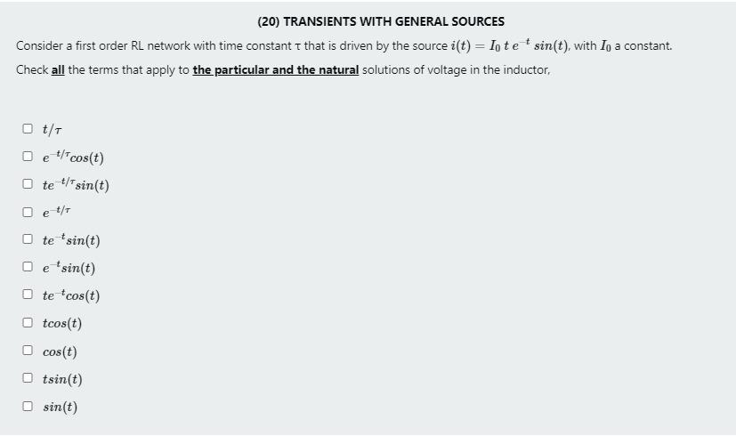 Solved (20) TRANSIENTS WITH GENERAL SOURCES Consider a first | Chegg.com