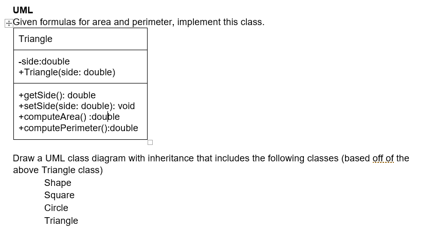 Solved UML +Given formulas for area and perimeter, implement | Chegg.com