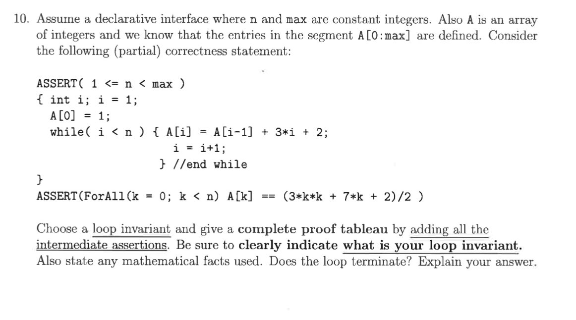 Solved 10. Assume a declarative interface where n and max | Chegg.com