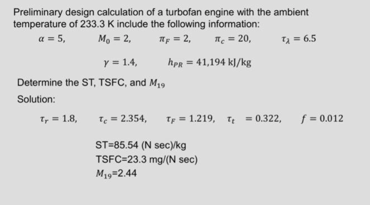 Solved Preliminary design calculation of a turbofan engine | Chegg.com