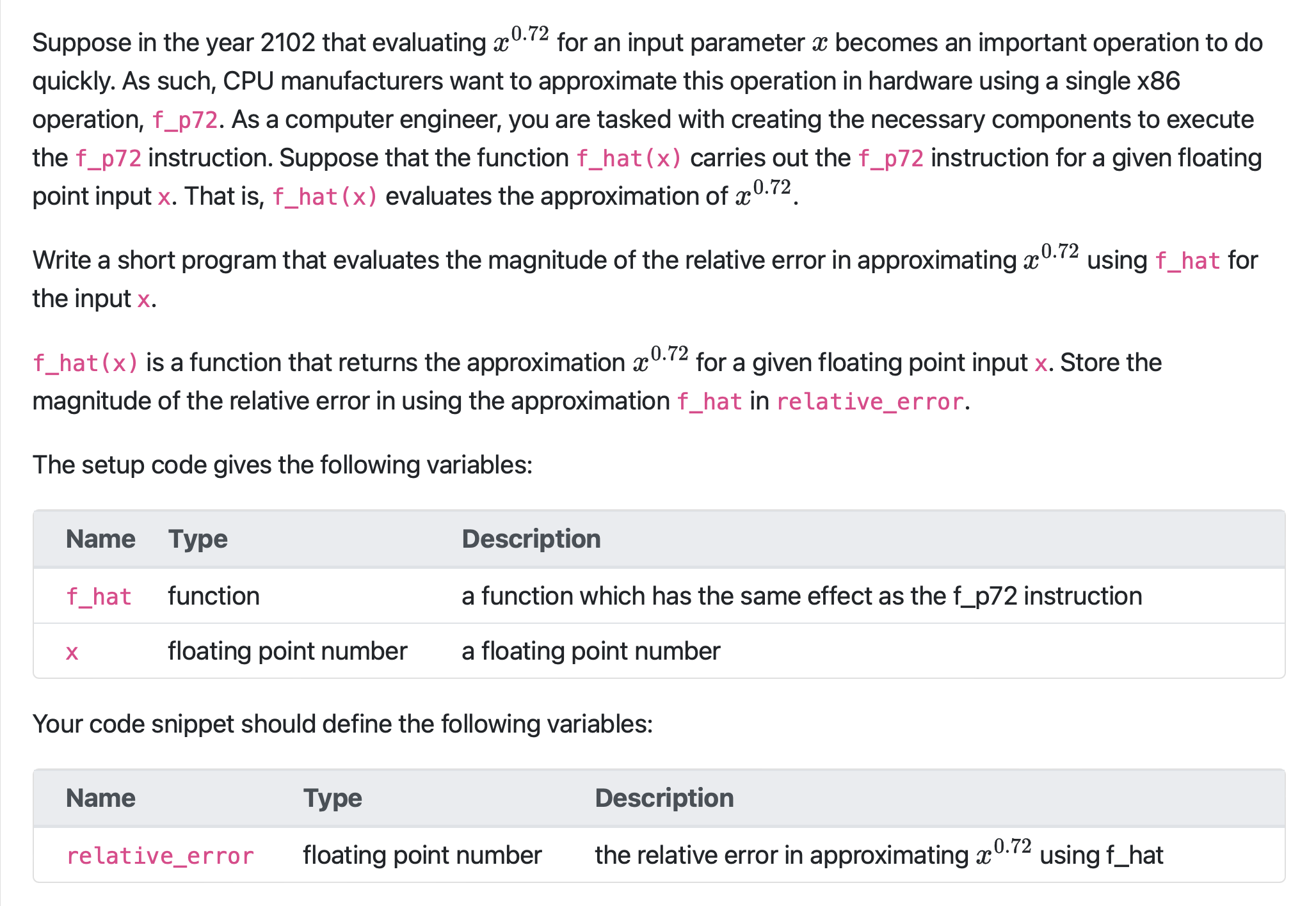 Solved Suppose in the year 2102 ﻿that evaluating x0.72 ﻿for | Chegg.com