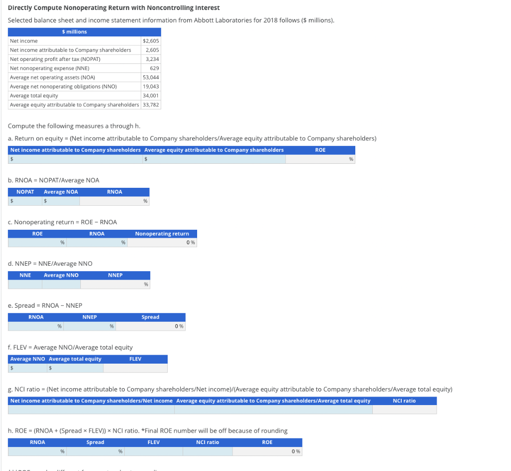 Solved Directly Compute Nonoperating Return with | Chegg.com
