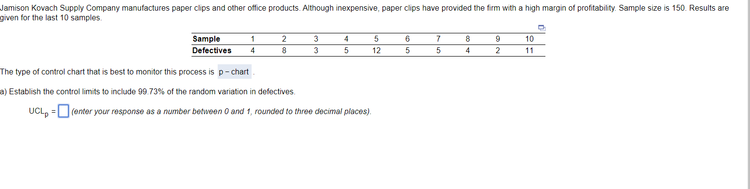 Solved he type of control chart that is best to monitor this | Chegg.com