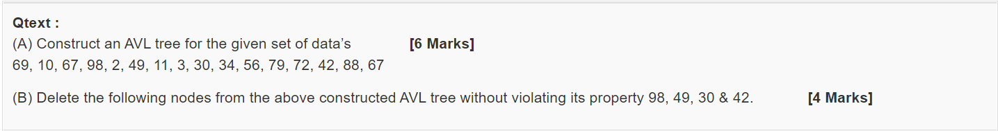 Solved Qtext: (A) Construct an AVL tree for the given set of | Chegg.com