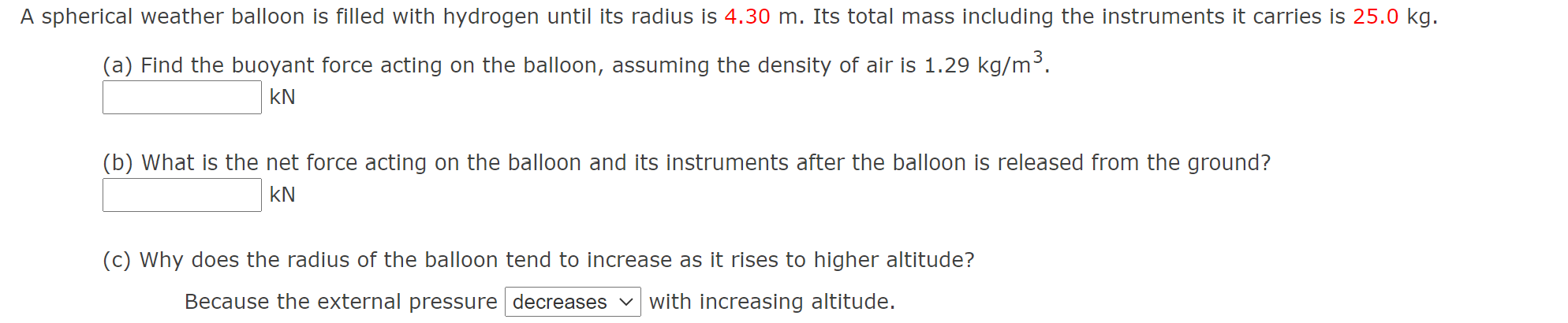 Solved A spherical weather balloon is filled with hydrogen | Chegg.com