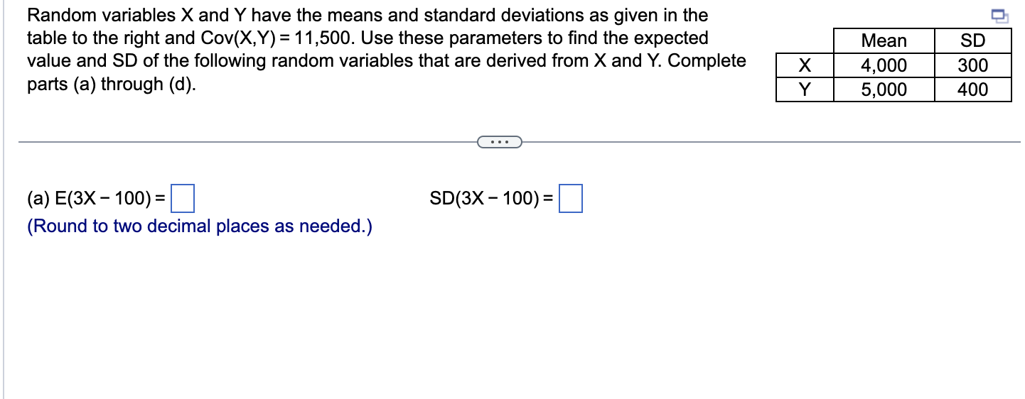 Solved Random variables X and Y have the means and standard | Chegg.com