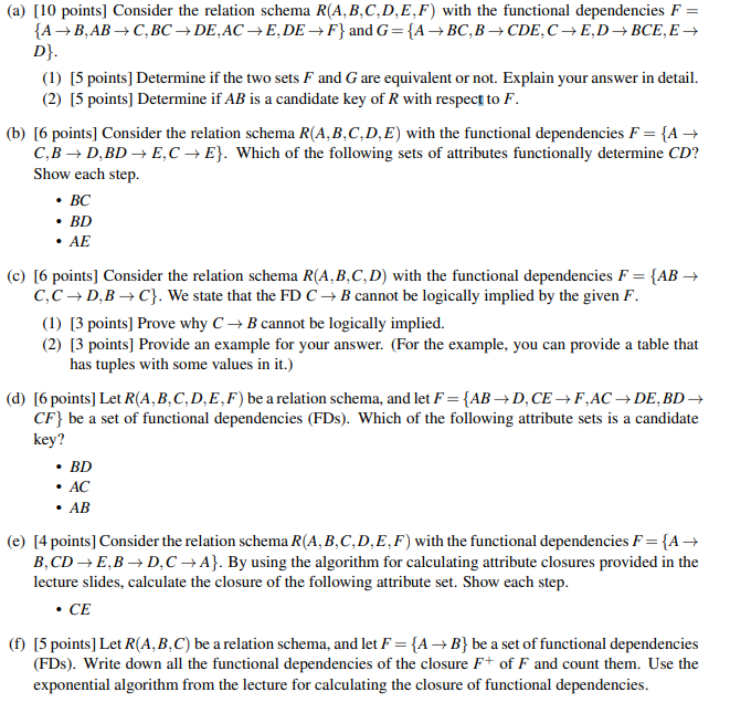 Solved (a) [10 points] Consider the relation schema | Chegg.com