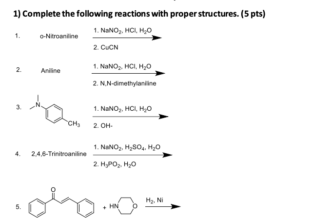 Solved 1) Complete the following reactions with proper | Chegg.com