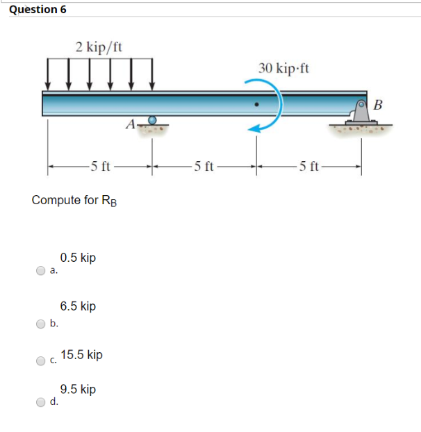 Solved Question 6 2 kip/ft 30 kip.ft A 5 ft — 5ft — 5ft — | Chegg.com