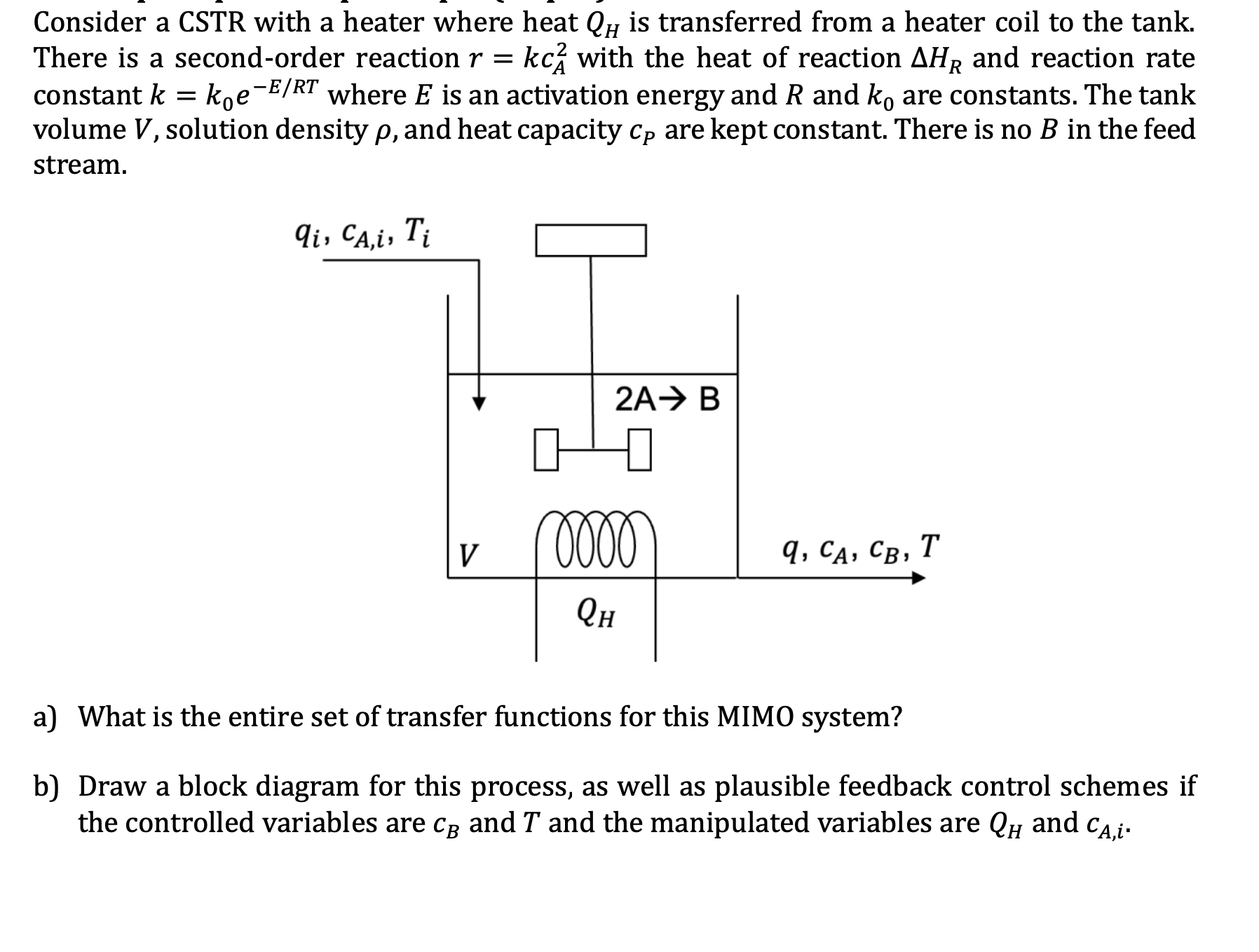 Solved Consider a CSTR with a heater where heat QH ﻿is | Chegg.com