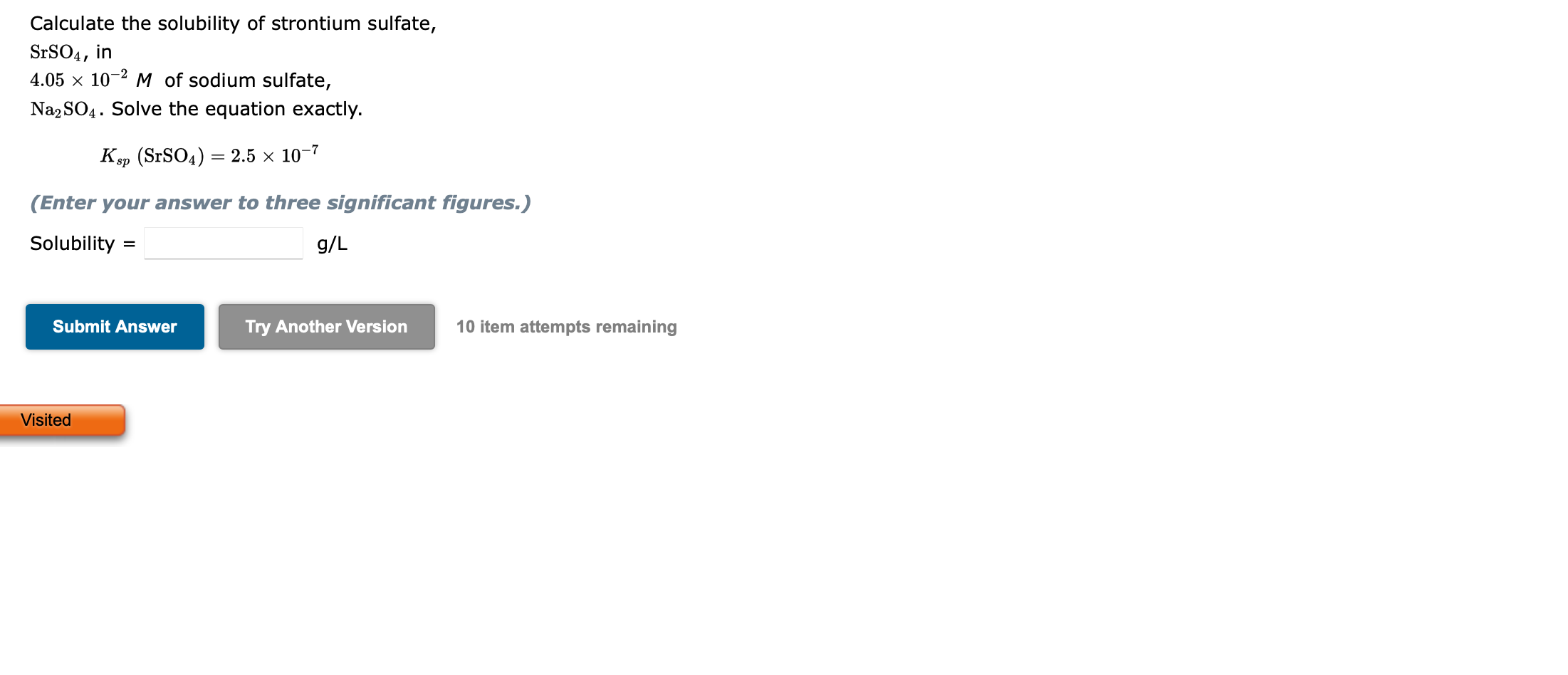 Solved Calculate the solubility of strontium sulfate, SrSO4, | Chegg.com
