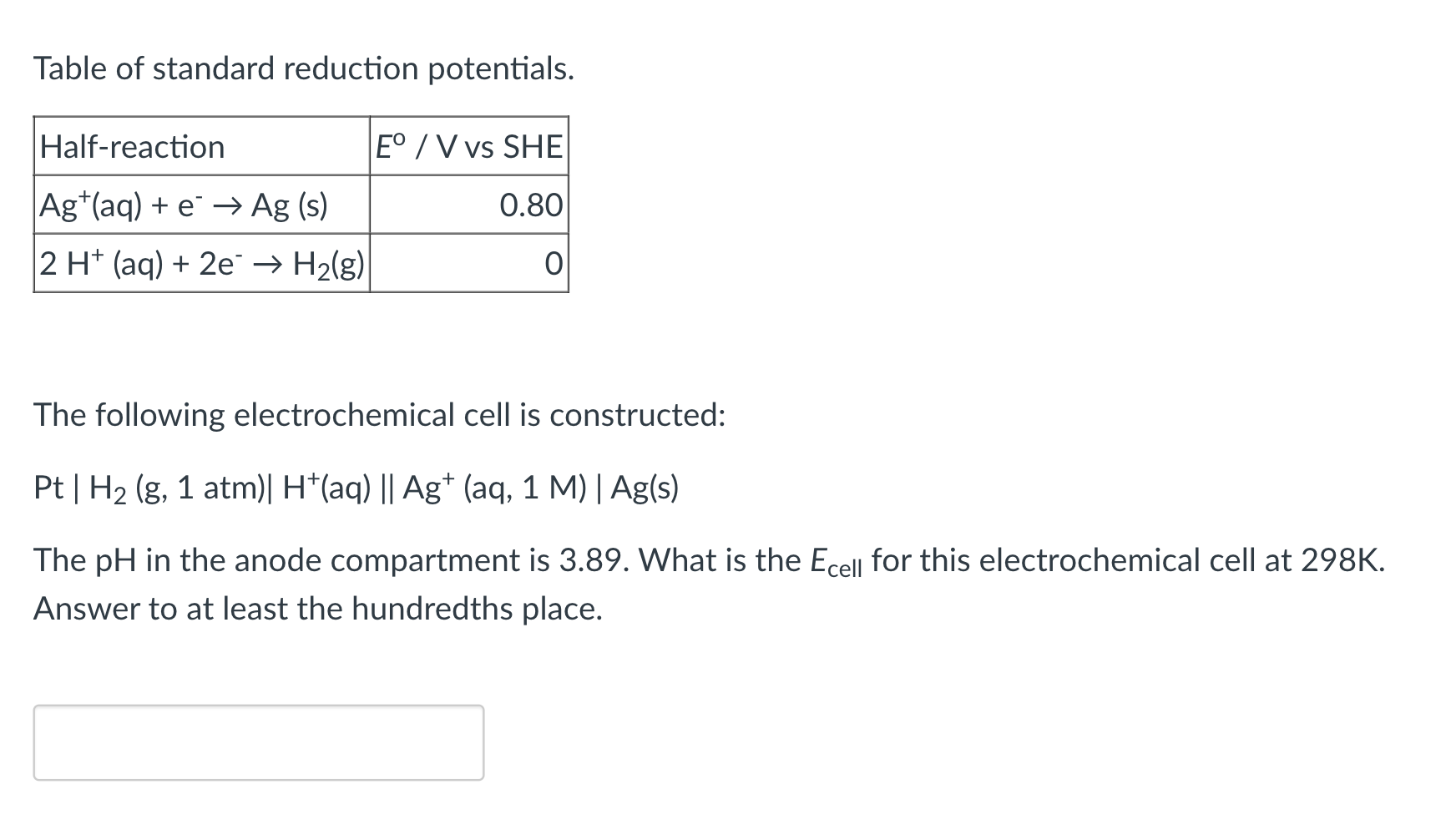 Solved Table of standard reduction potentials. The following | Chegg.com
