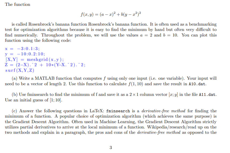 Solved The function f(x, y) = (a – x)+b(y – 22)2 is called | Chegg.com