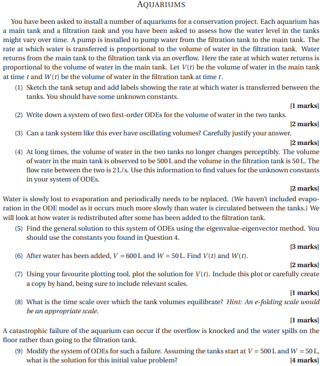 Solved At long times, the volume of water in the two tanks | Chegg.com