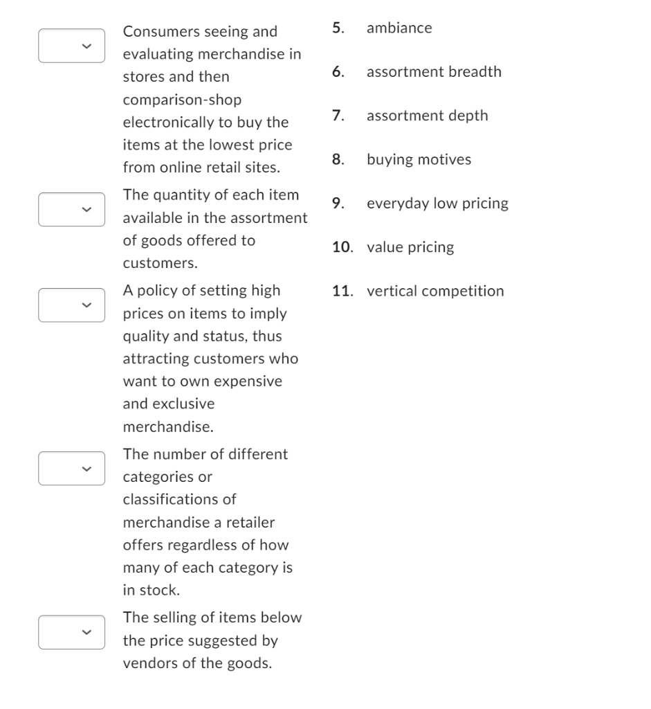 Solved I need assistance with this Marketing matching | Chegg.com