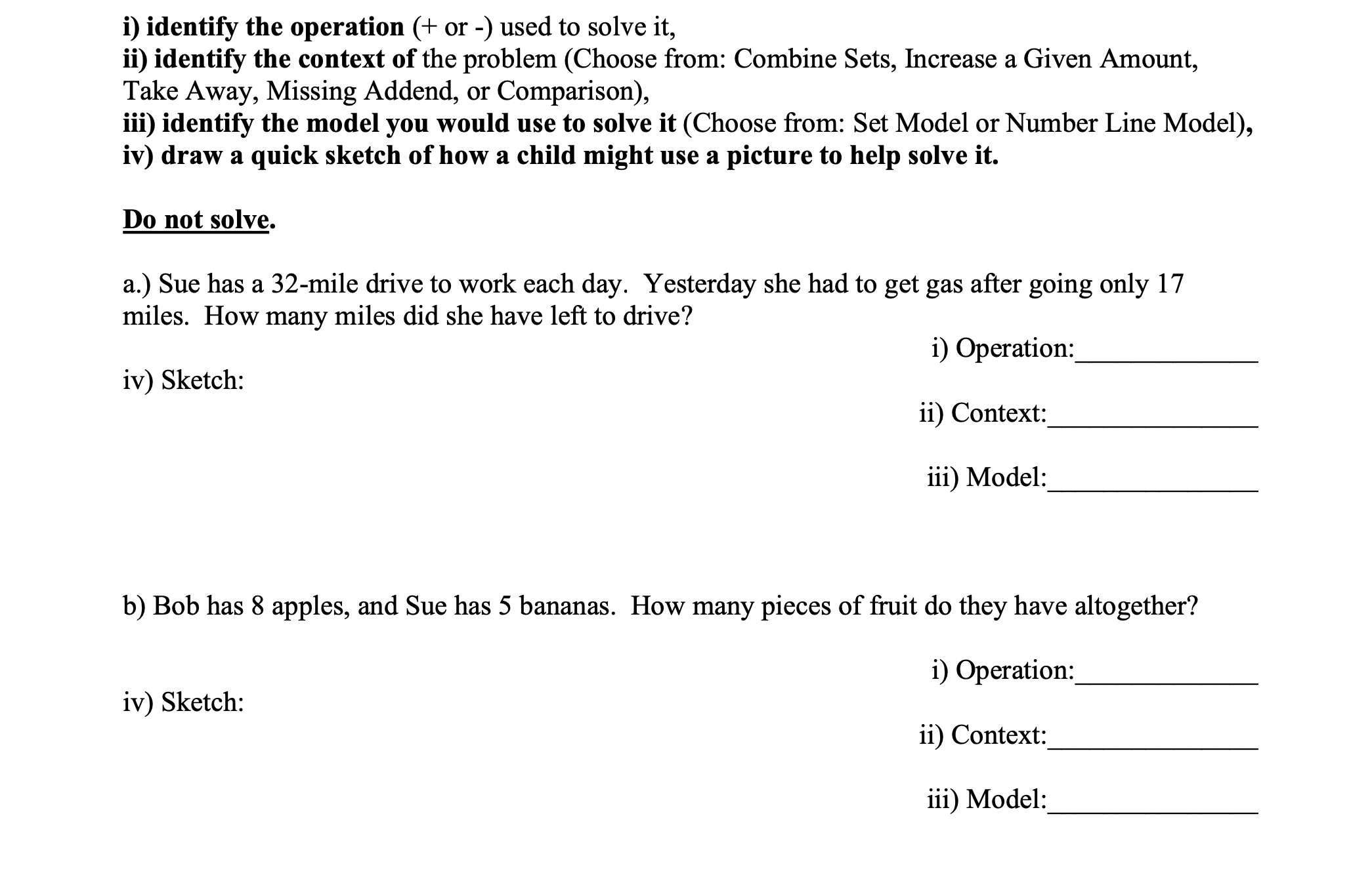 Solved i) identify the operation ( + or - ) used to solve | Chegg.com