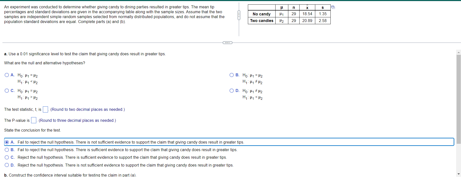 Solved No candy An experiment was conducted to determine | Chegg.com
