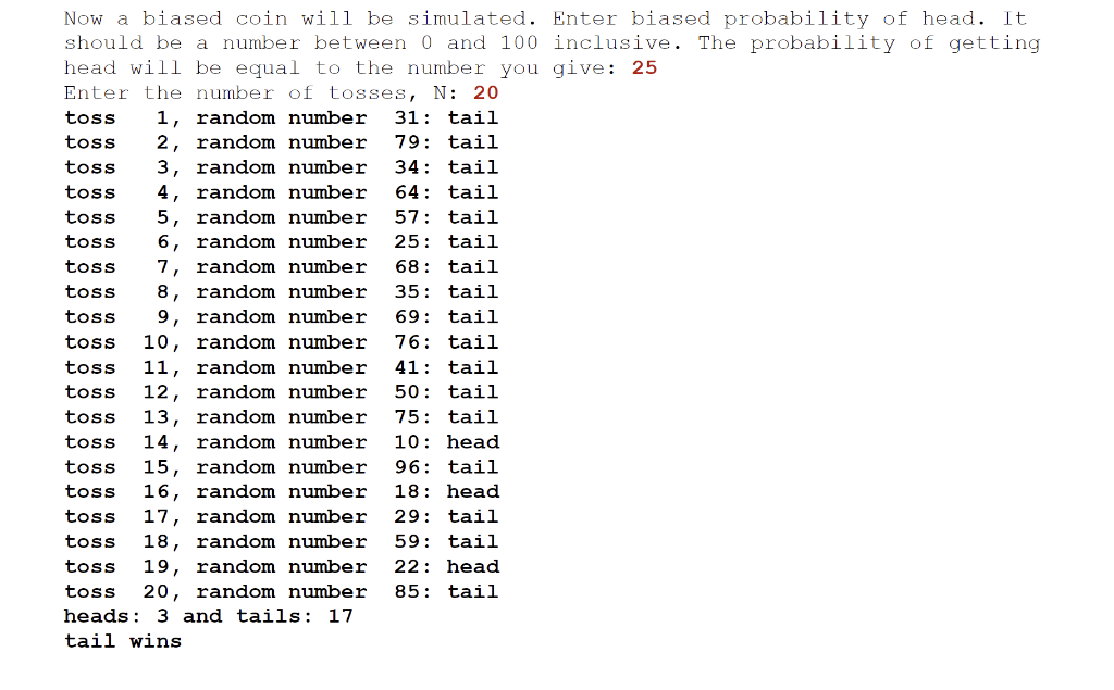 Solved Task 2 ( 35 pts) - coin toss: loop, random numbers, | Chegg.com