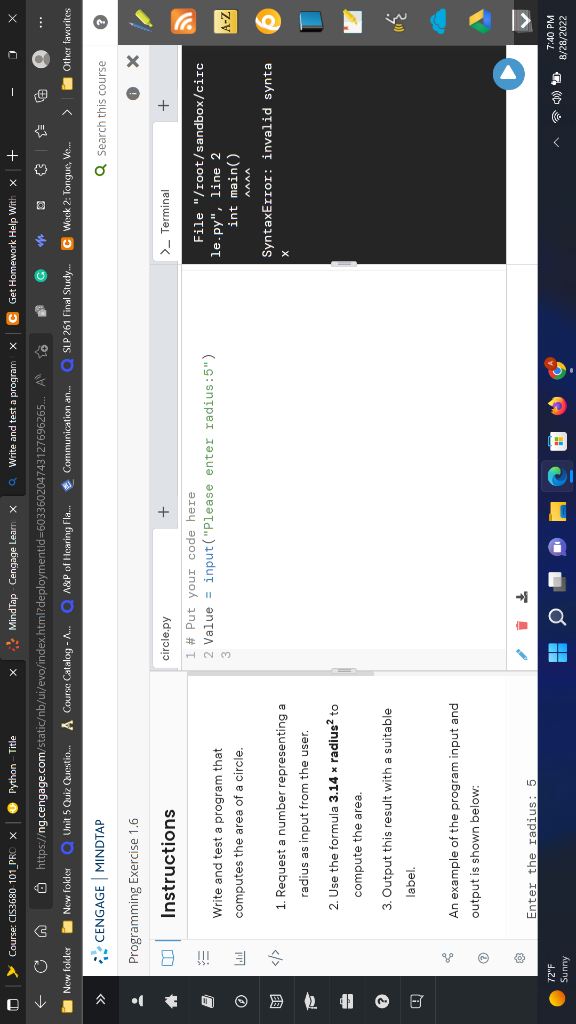 Solved Write and test a program that computes the area of a | Chegg.com