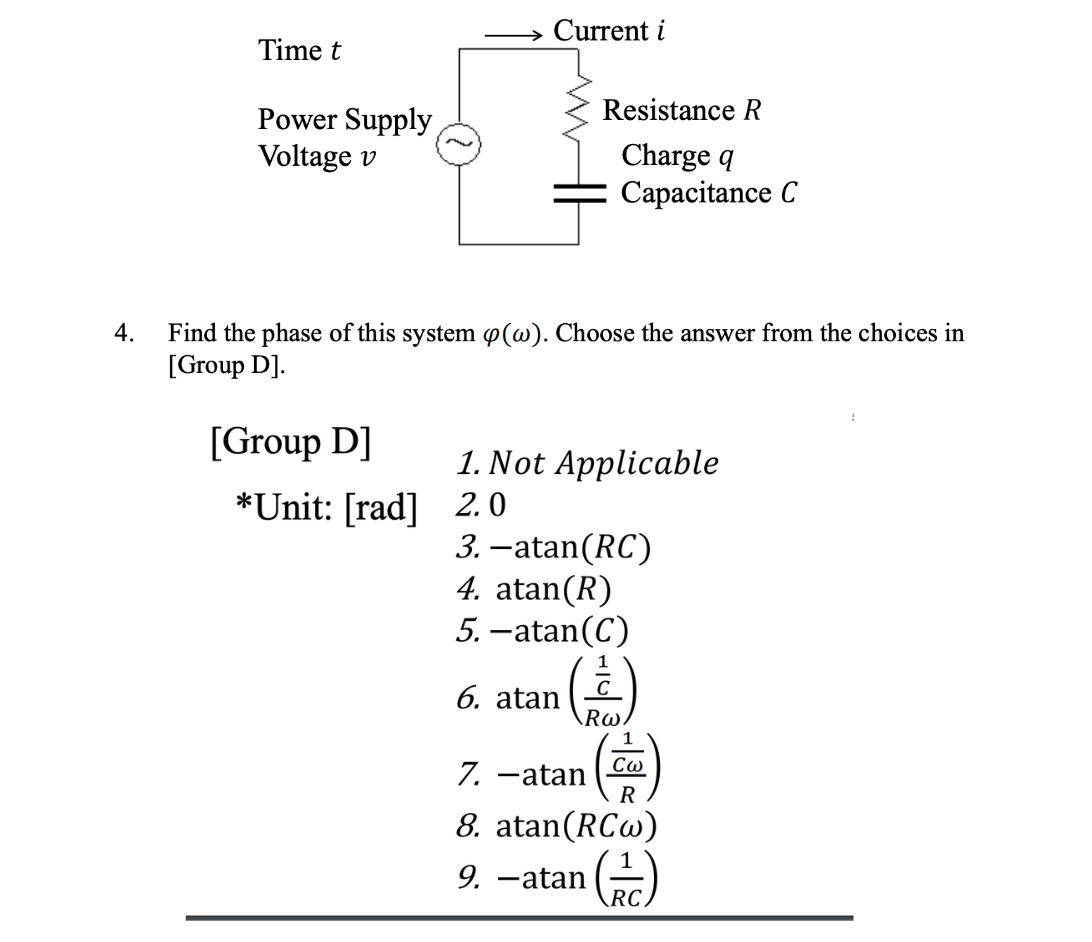 Solved 4. Find the phase of this system φ(ω). Choose the | Chegg.com