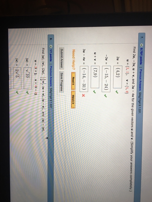 Solved Find 2u, -3v, u + v, and 3u - 4v for the given | Chegg.com
