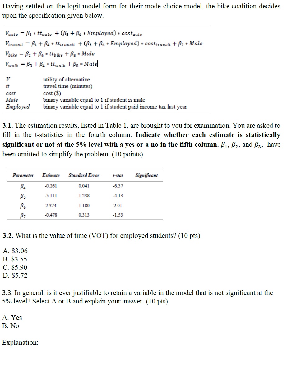 Solved Having settled on ﻿the logit ﻿model form for their | Chegg.com