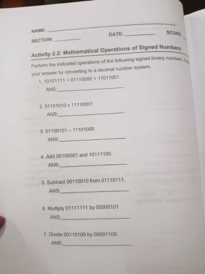 Activity 2.2: Mathematical Operations of Signed | Chegg.com