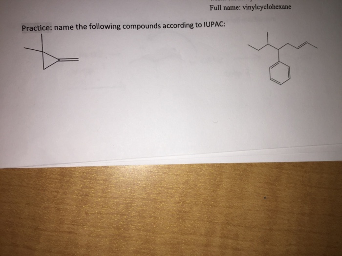 Solved Full name: vinylcyclohexane Practice: name the | Chegg.com