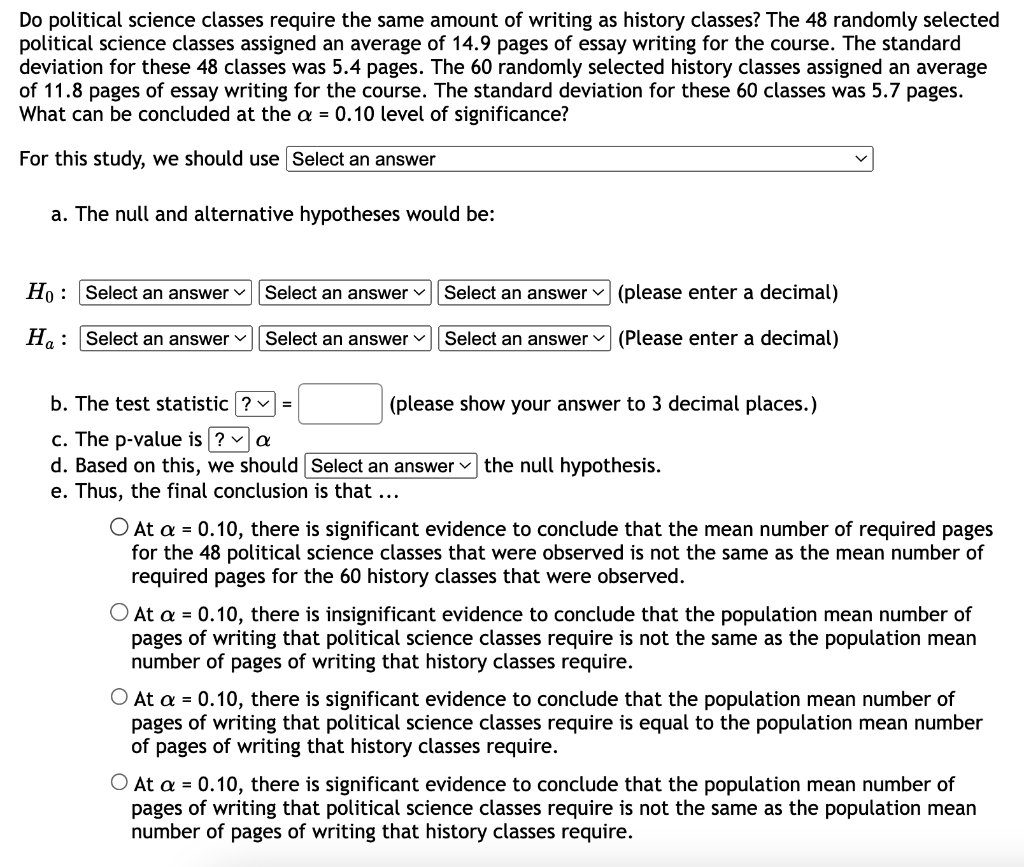 Solved Do political science classes require the same amount | Chegg.com