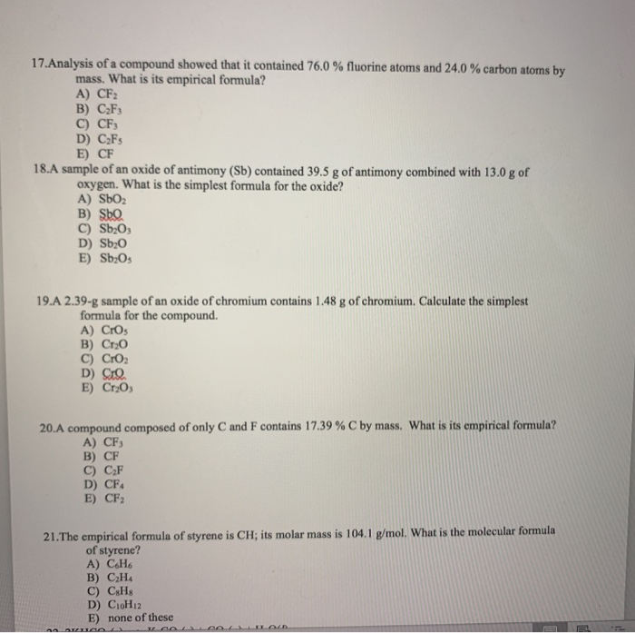 Solved 17-Analysis of a compound showed that it contained | Chegg.com