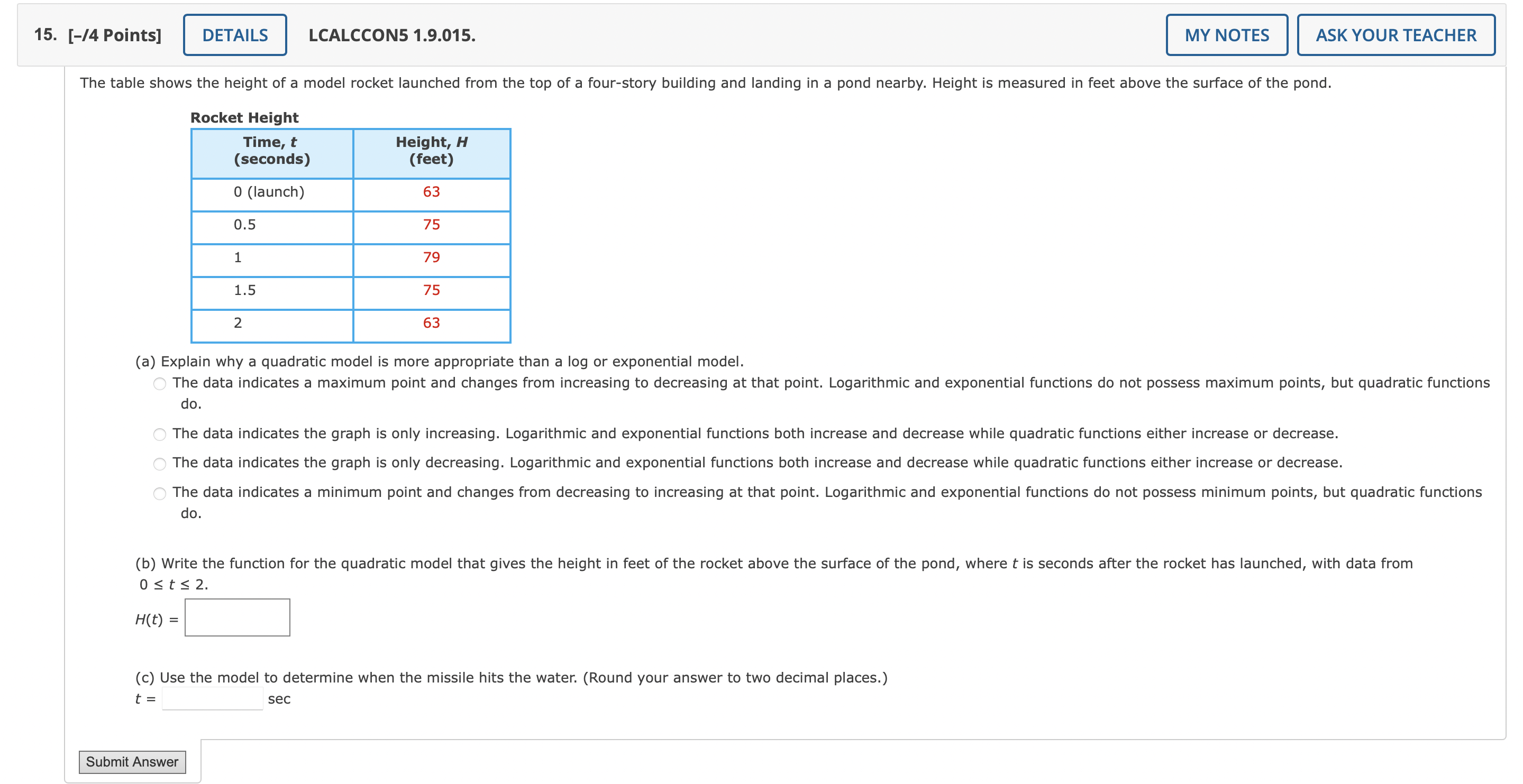 Solved (a) Explain why a quadratic model is more appropriate | Chegg.com