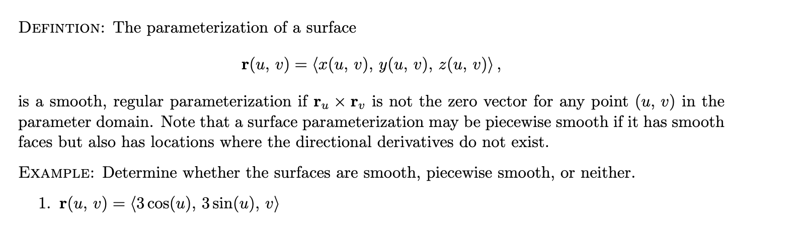 Solved DEFINTION: The parameterization of a surface r(u, v) | Chegg.com