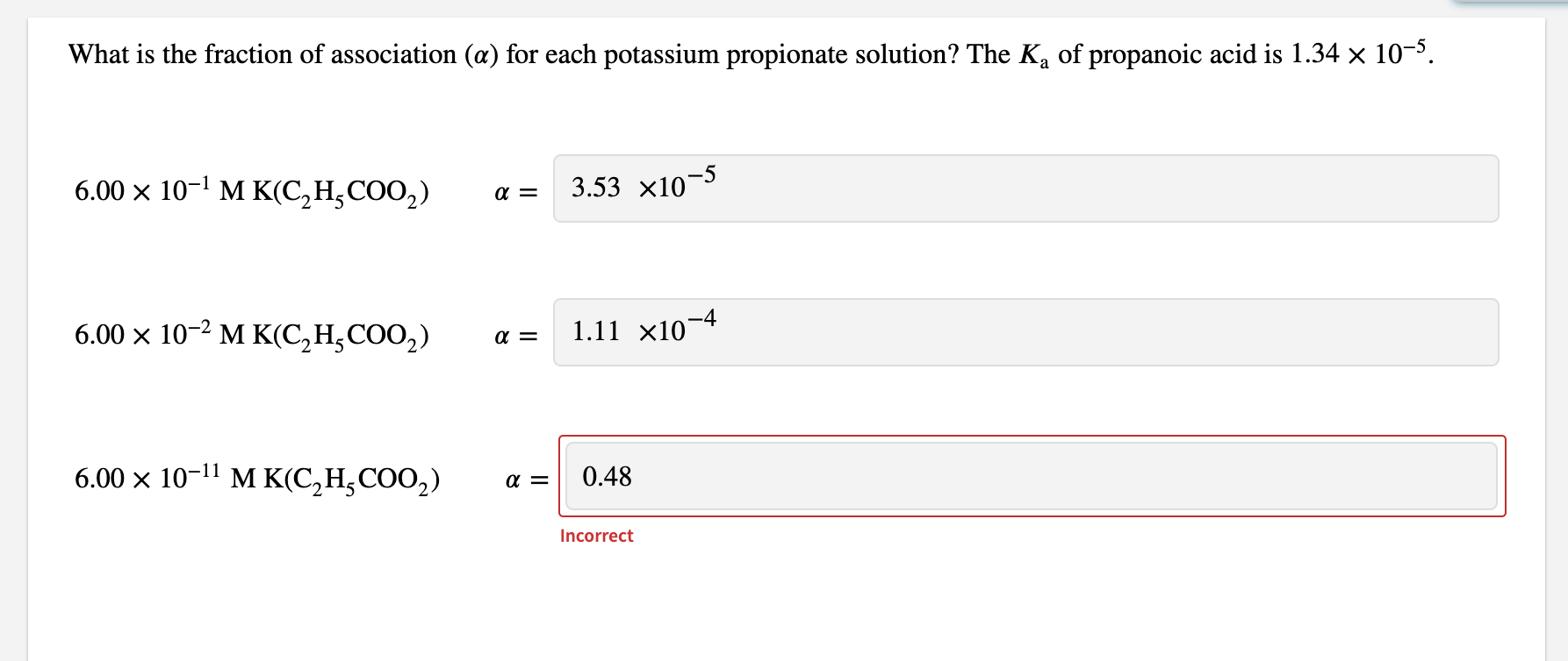 Solved What is the fraction of association (a) for each | Chegg.com
