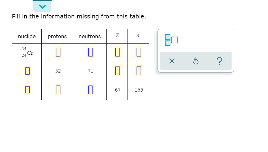 Solved Fill in the information missing from this table. | Chegg.com