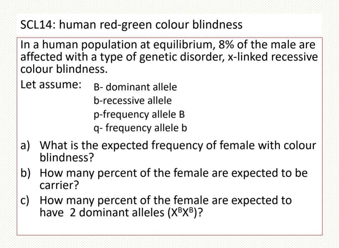 SCL14: human red-green colour blindness In a human | Chegg.com