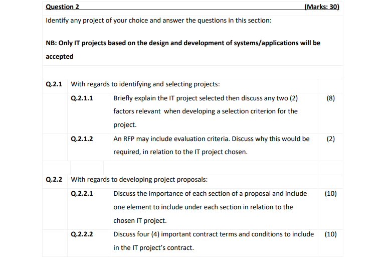 Solved Question 2 (Marks: 30) Identify any project of your | Chegg.com